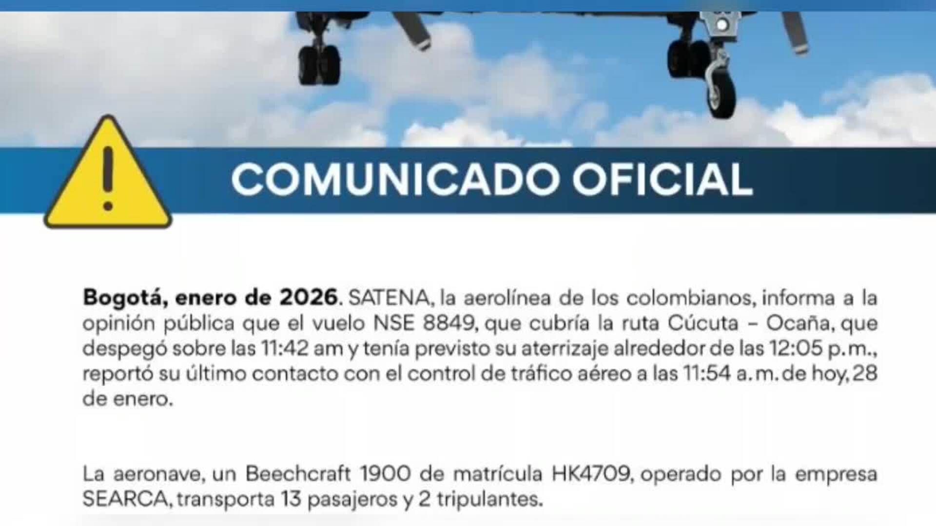 Empresa colombiana Satena confirma desaparición de avión al noreste del ...