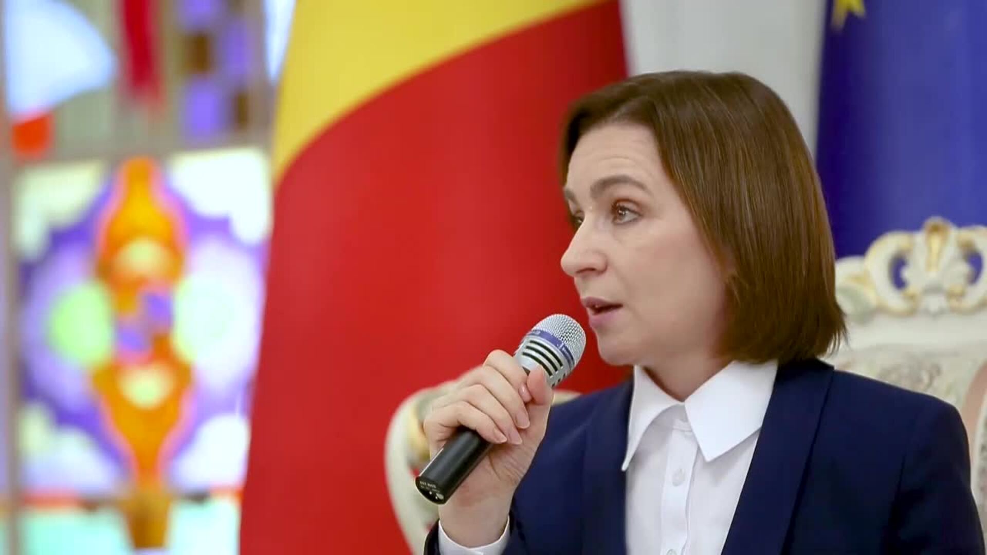 La presidenta de Moldavia, Maia Sandu, ofrece su rueda de prensa de fin ...
