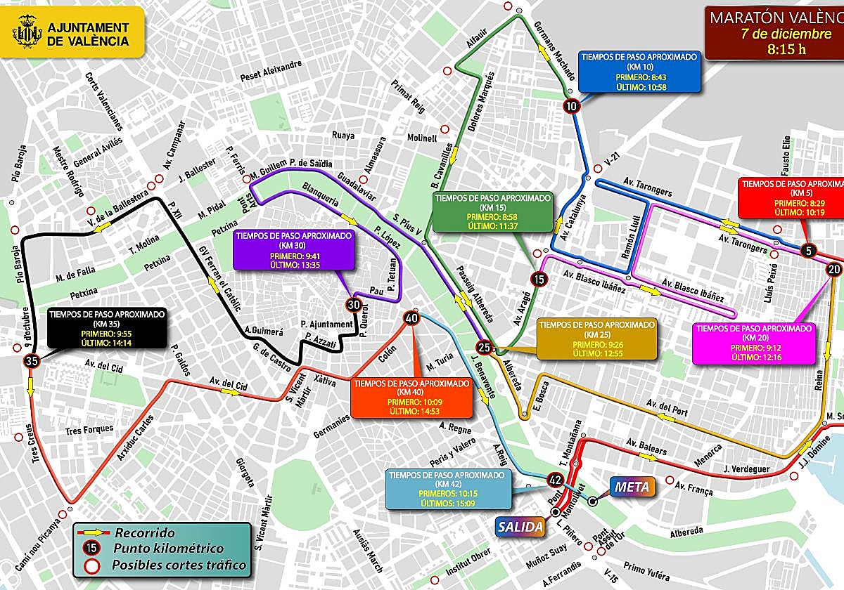 Maratón Valencia 2025: cortes de tráfico, líneas de la EMT suprimidas y ...
