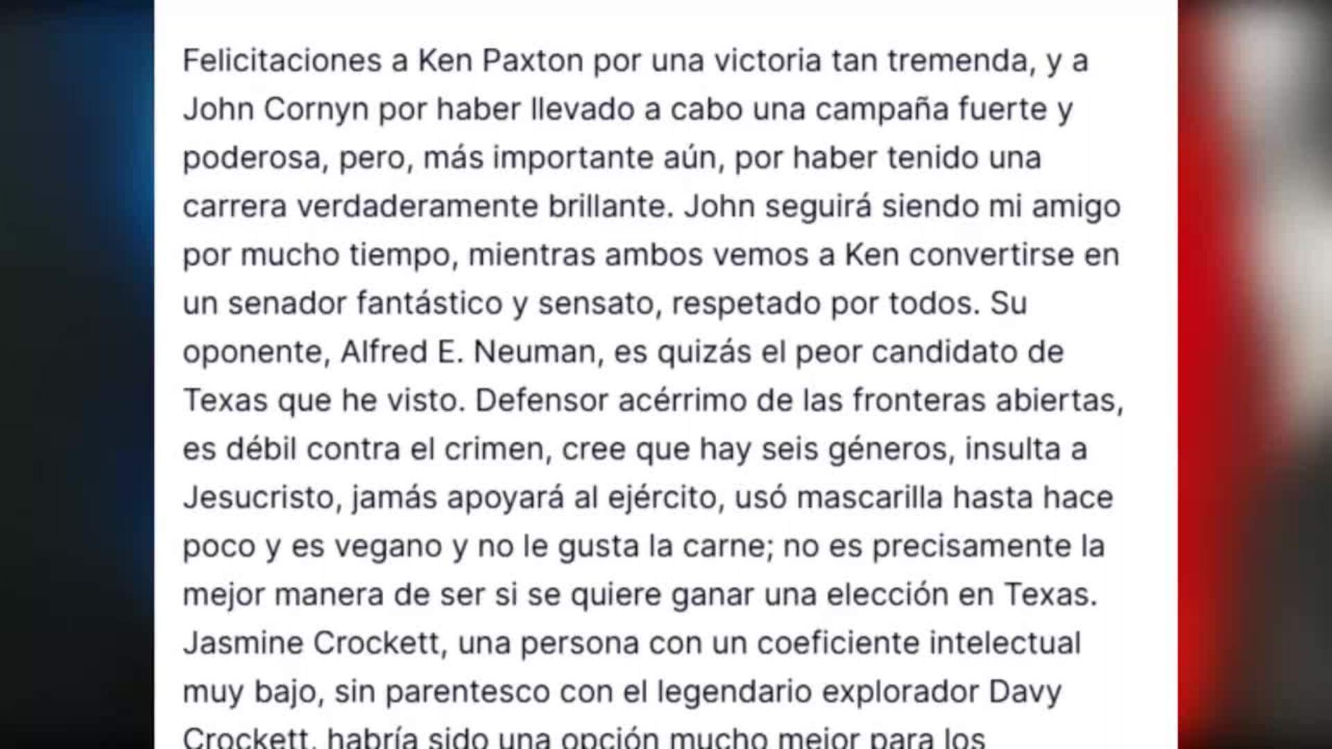 Trump felicita a su candidato en las primarias de Texas "por una ...