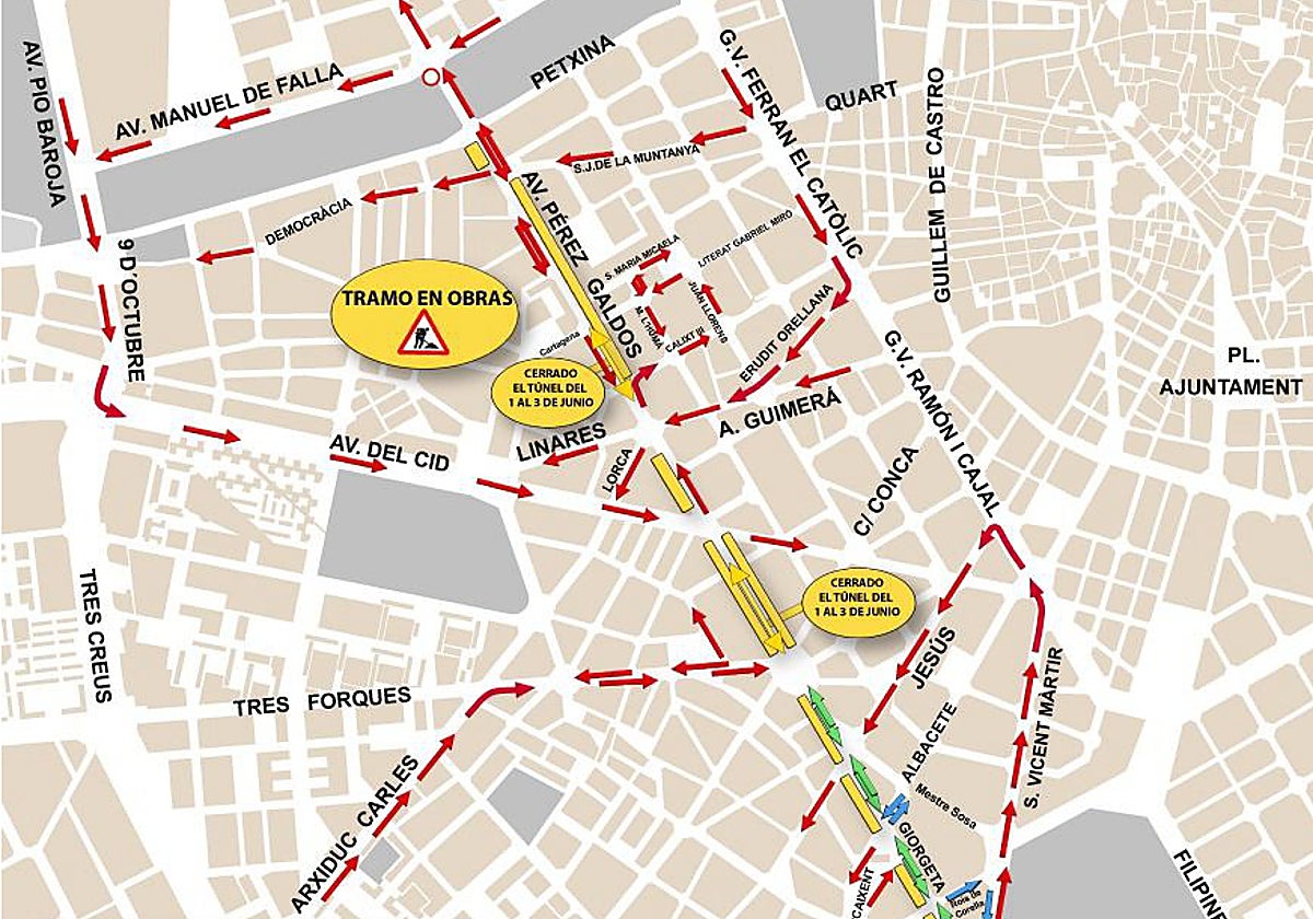 Cerrado en Valencia el túnel de Pérez Galdós por obras hasta el ...