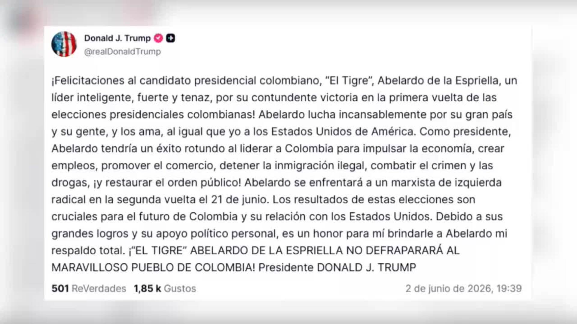 Trump respalda al ultraderechista Abelardo de la Espriella para la ...