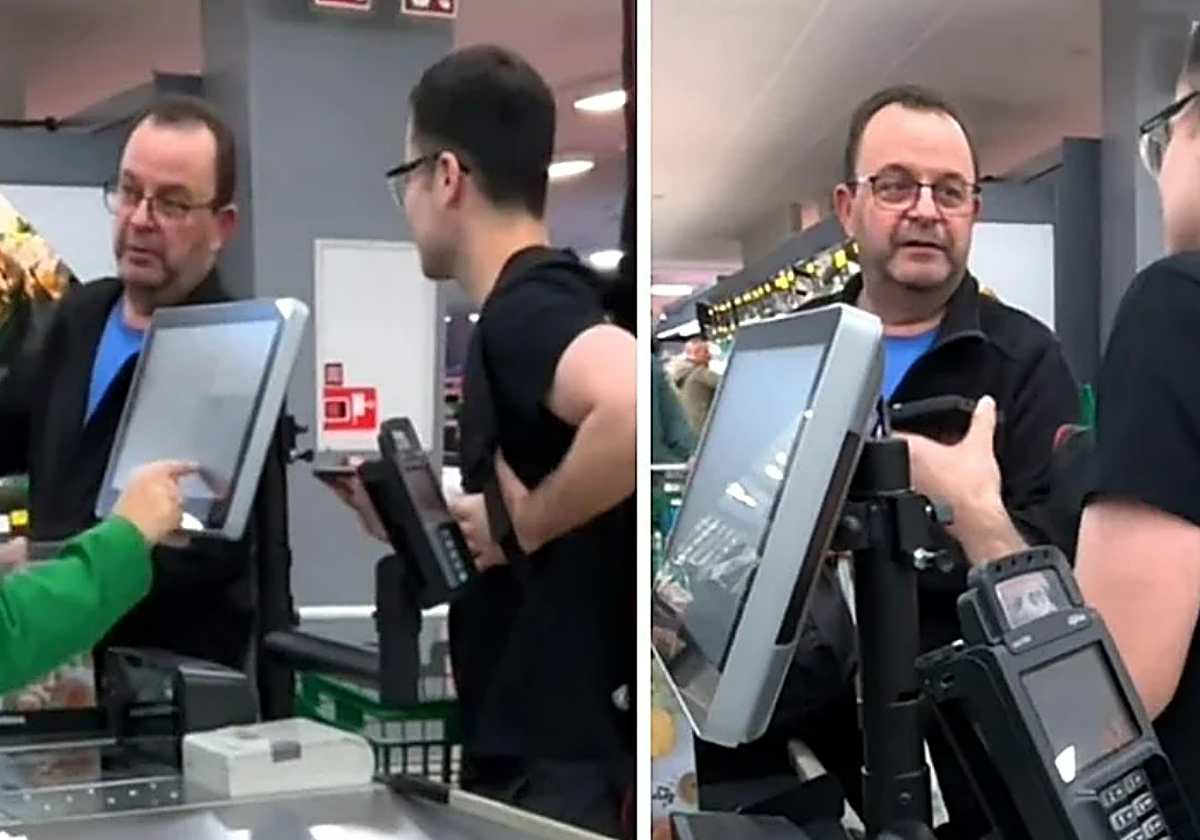 Pregunta a un señor en la caja de Mercadona si puede pagar su compra al ...