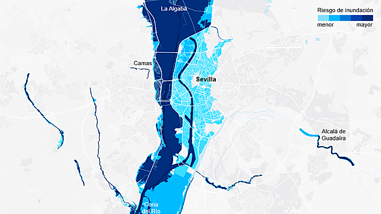 El mapa de las zonas inundables en Sevilla: la borrasca Leonardo ...