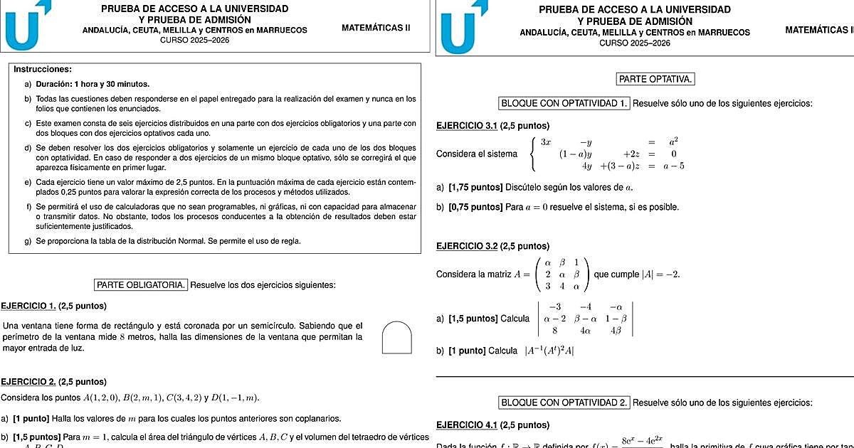 Así ha sido el examen de Matemáticas II de la Selectividad en Andalucía ...