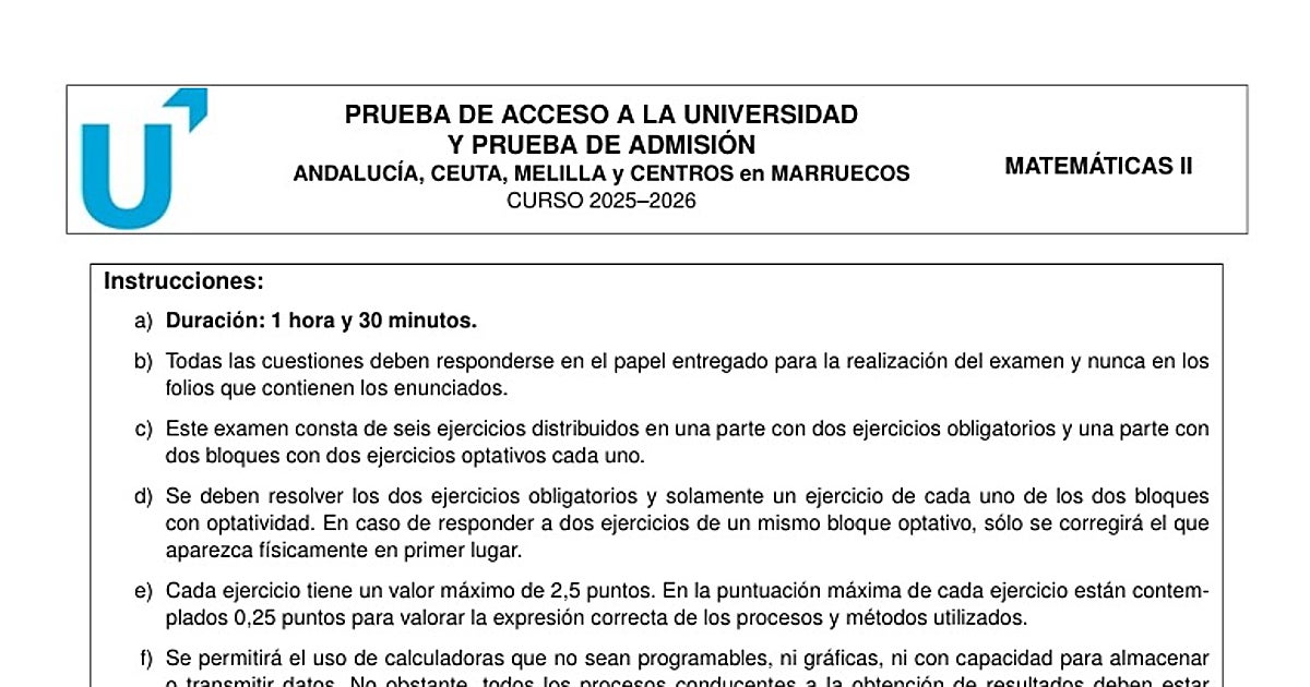 Así ha sido el examen de Matemáticas II de la Selectividad en Andalucía ...
