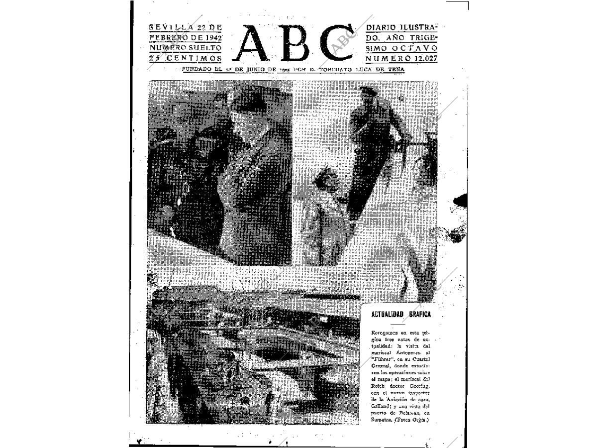 Periódico ABC SEVILLA 22-02-1942,portada - Archivo ABC