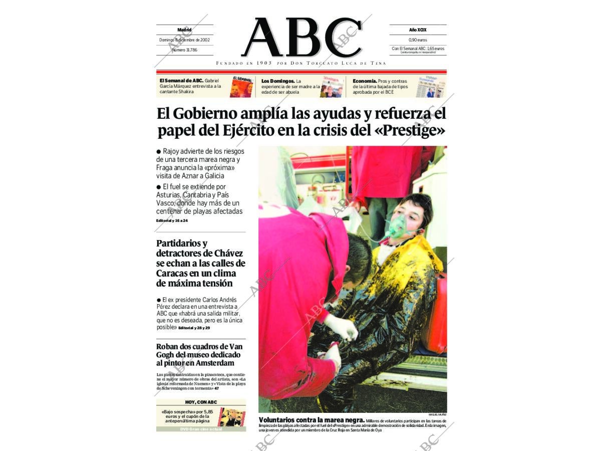 Periódico ABC MADRID 08-12-2002,portada - Archivo ABC
