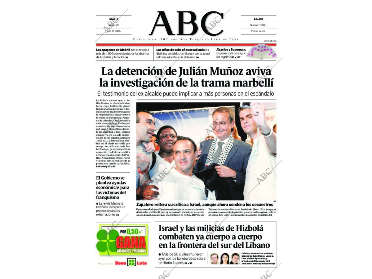 Periódico ABC MADRID 20-07-2006,portada - Archivo ABC
