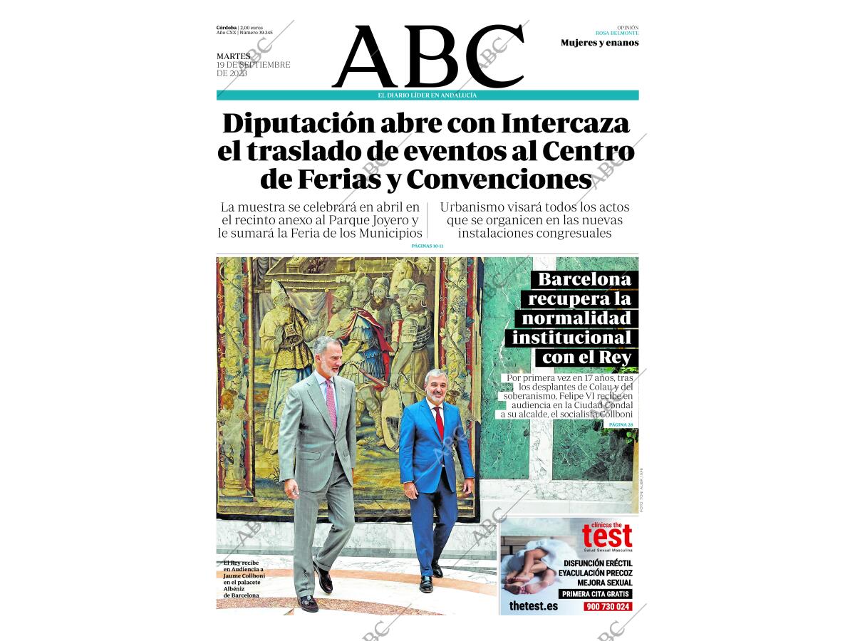 Periódico ABC CORDOBA 19-09-2023,portada - Archivo ABC