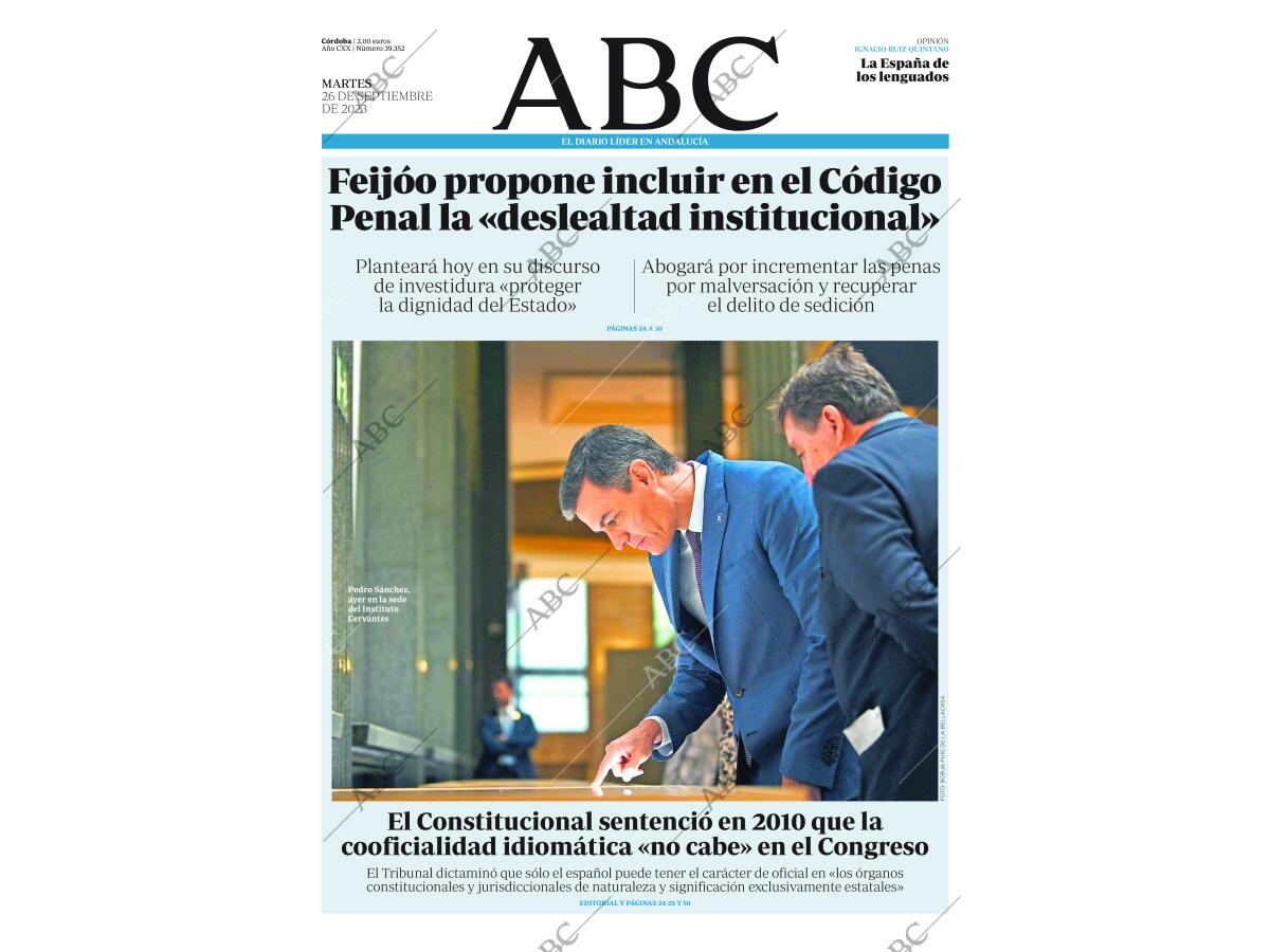 Periódico ABC CORDOBA 26-09-2023,portada - Archivo ABC