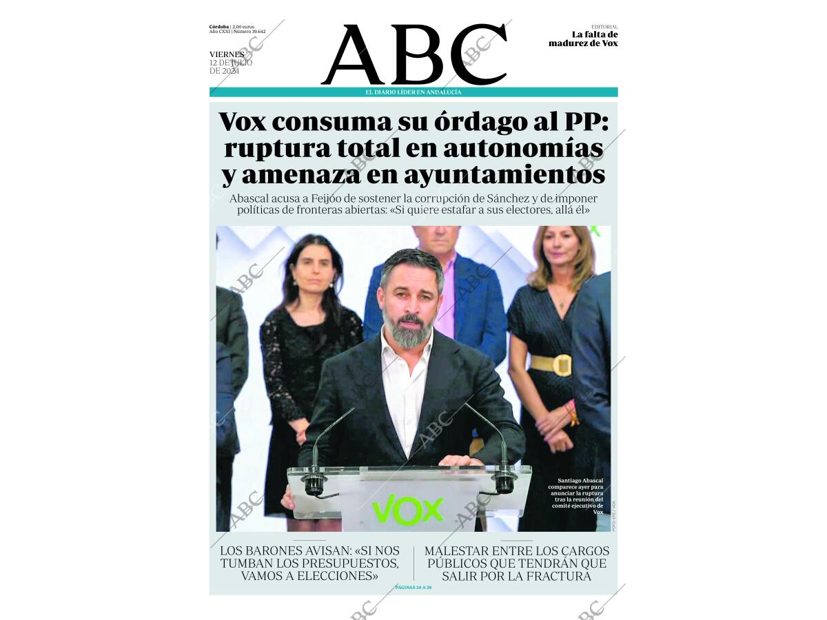 Periódico ABC CORDOBA 12-07-2024,portada - Archivo ABC