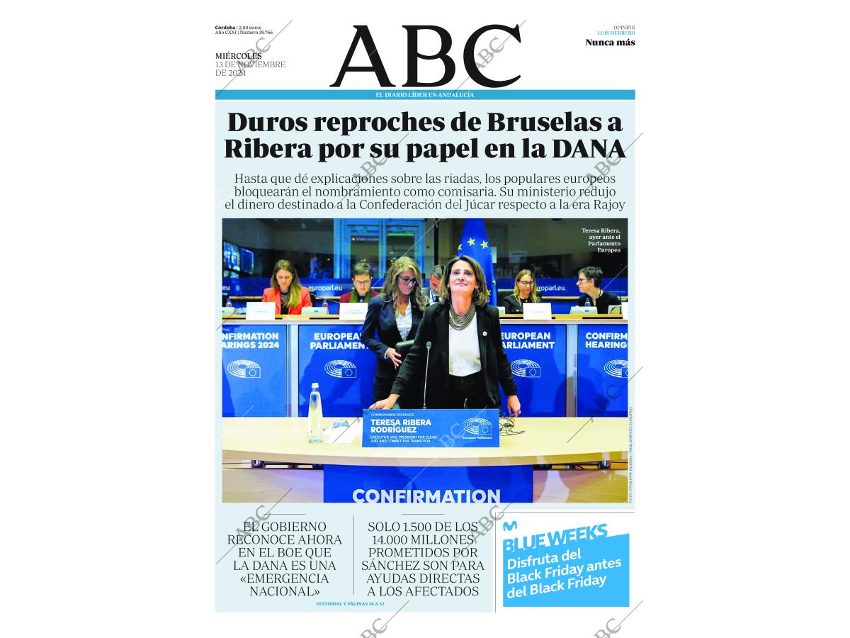 Periódico ABC CORDOBA 13-11-2024,portada - Archivo ABC