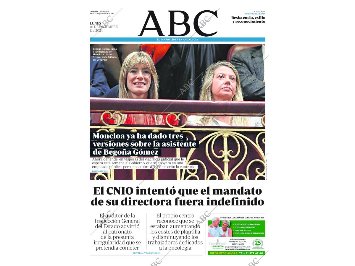 Periódico ABC CORDOBA 16-12-2024,portada - Archivo ABC