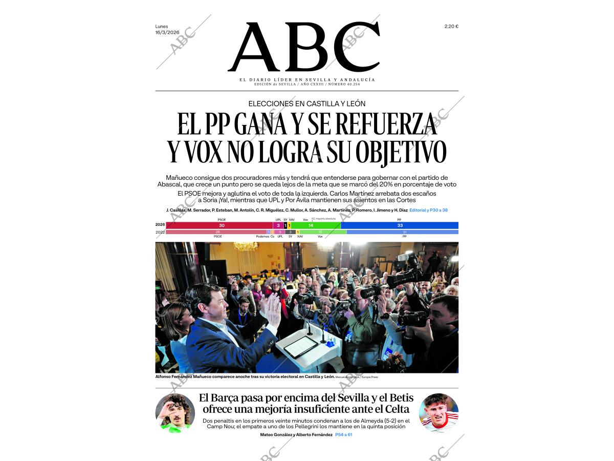 Periódico ABC SEVILLA 16-03-2026,portada - Archivo ABC